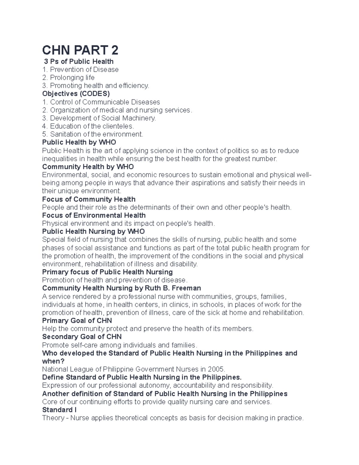 CHN PART 2: Key Concepts and Standards in Community Health Nursing - Studocu