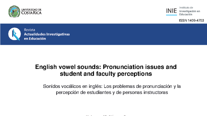 ISSN English Vowel Sounds: Pronunciation Challenges & Perceptions - Studocu