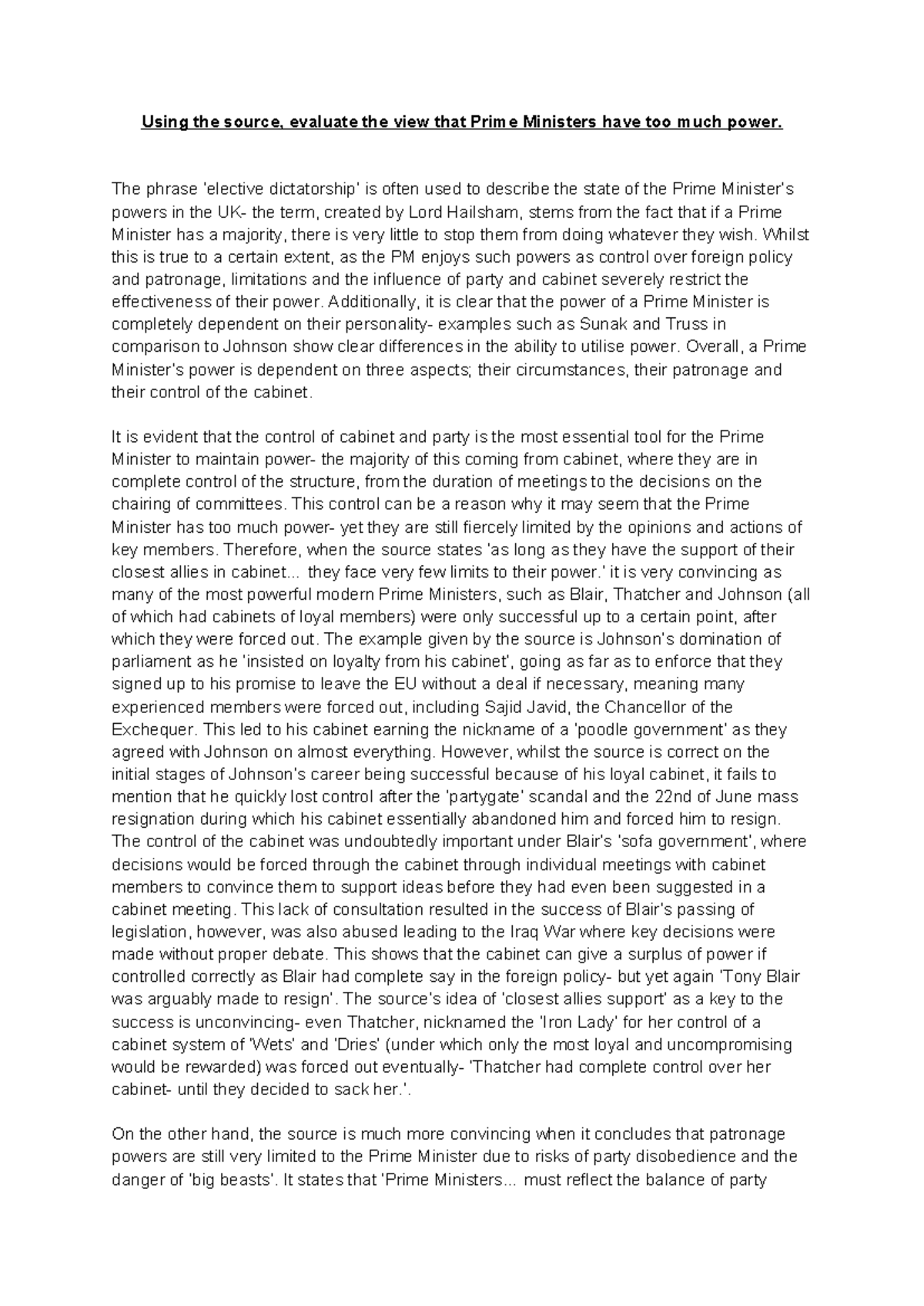 Evaluating Prime Ministerial Power: Is It Ever Too Much? (POL 101 ...