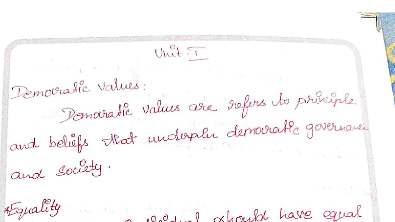 Unit I & II: Democratic & Secular Values in Society - Studocu