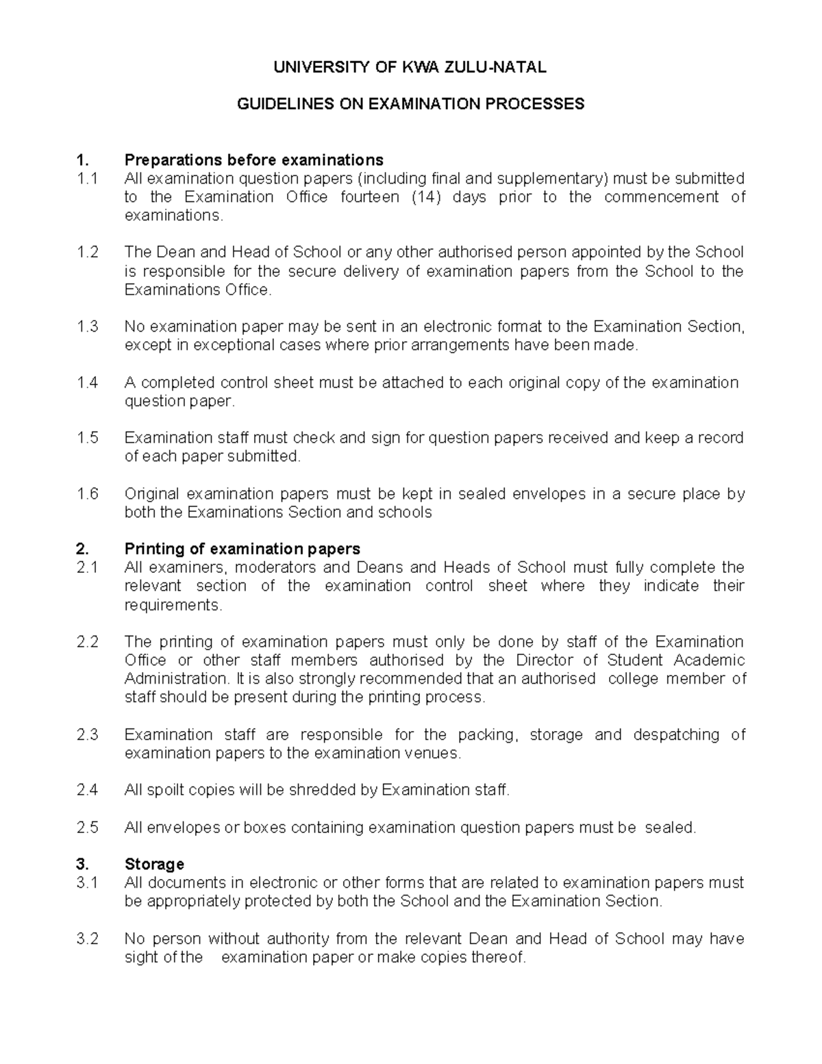 Examination Guidelines (University of KwaZulu-Natal) - Studocu