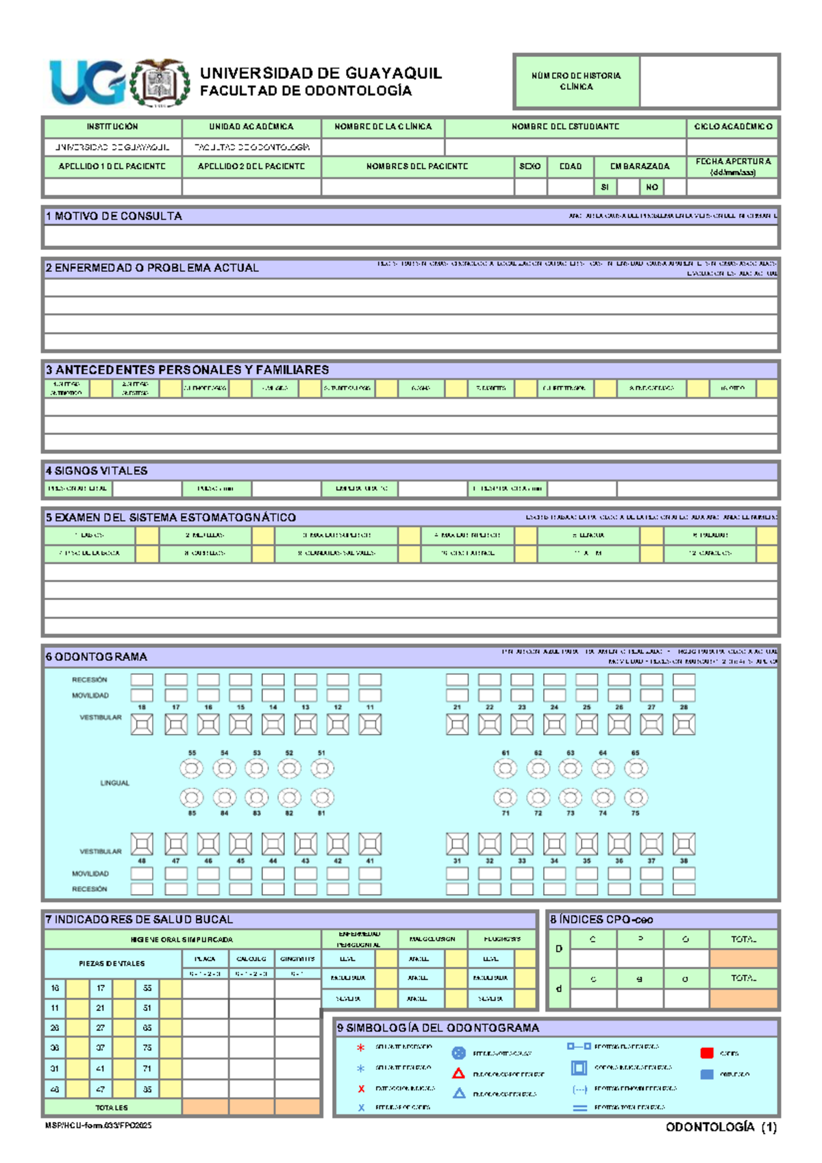 Historia Clínica de Odontología - MSP HUC 033 - UG 2025 - Studocu