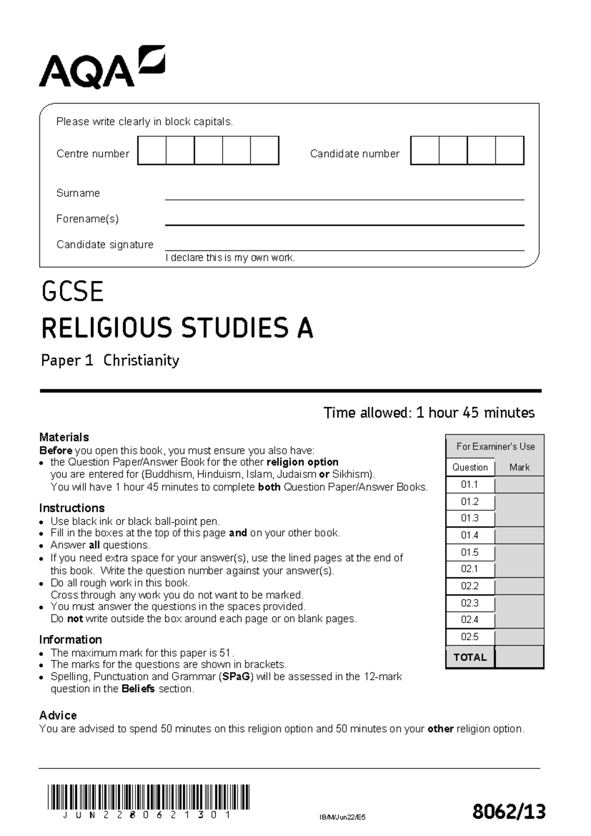 GCSE RELIGIOUS STUDIES A Paper 1 Practice Exam - Christianity - Studocu