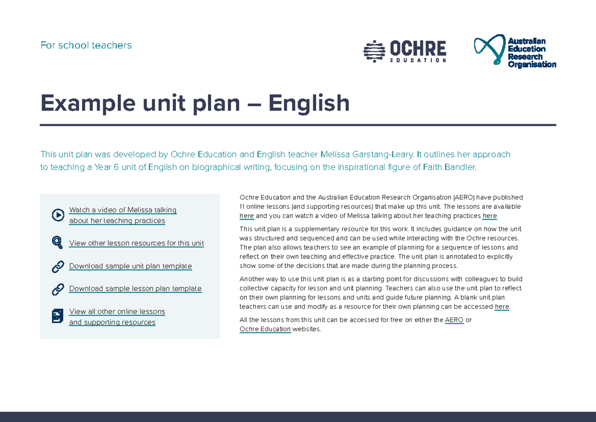Ochre Education Year 6 English Unit Plan: Biographical Writing on Faith ...