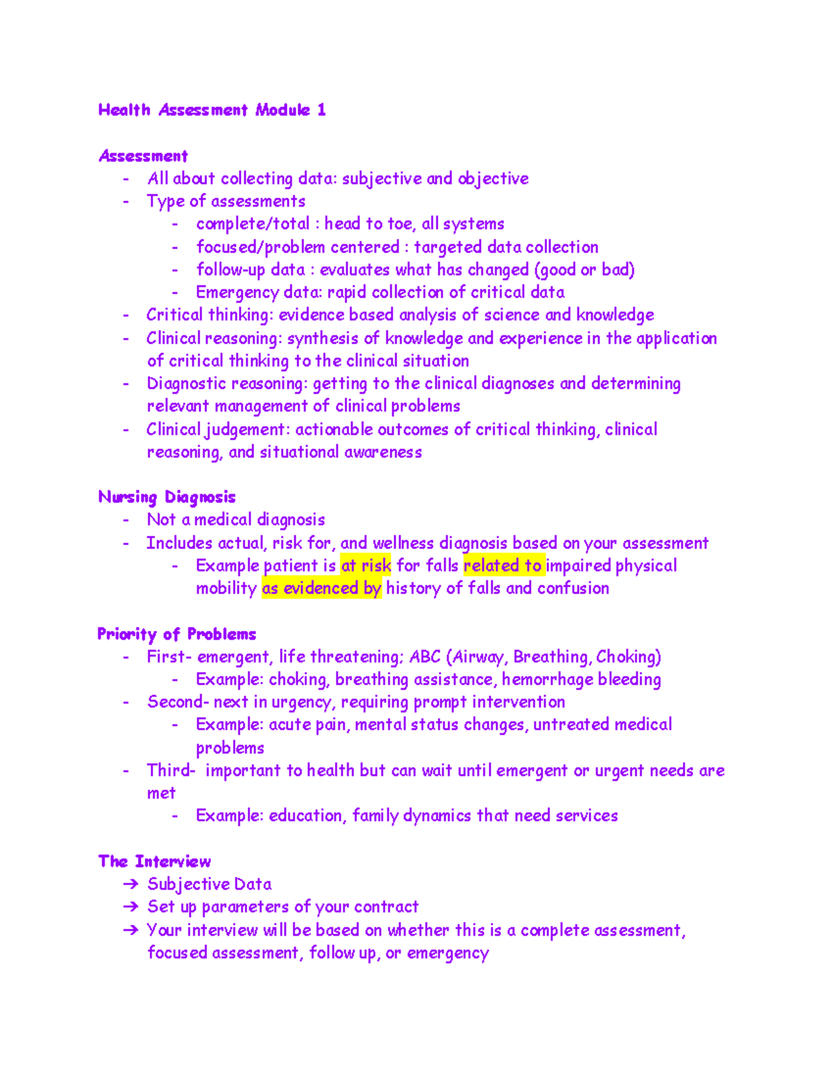 Health Assessment Module 1: Comprehensive Data Collection & Analysis ...