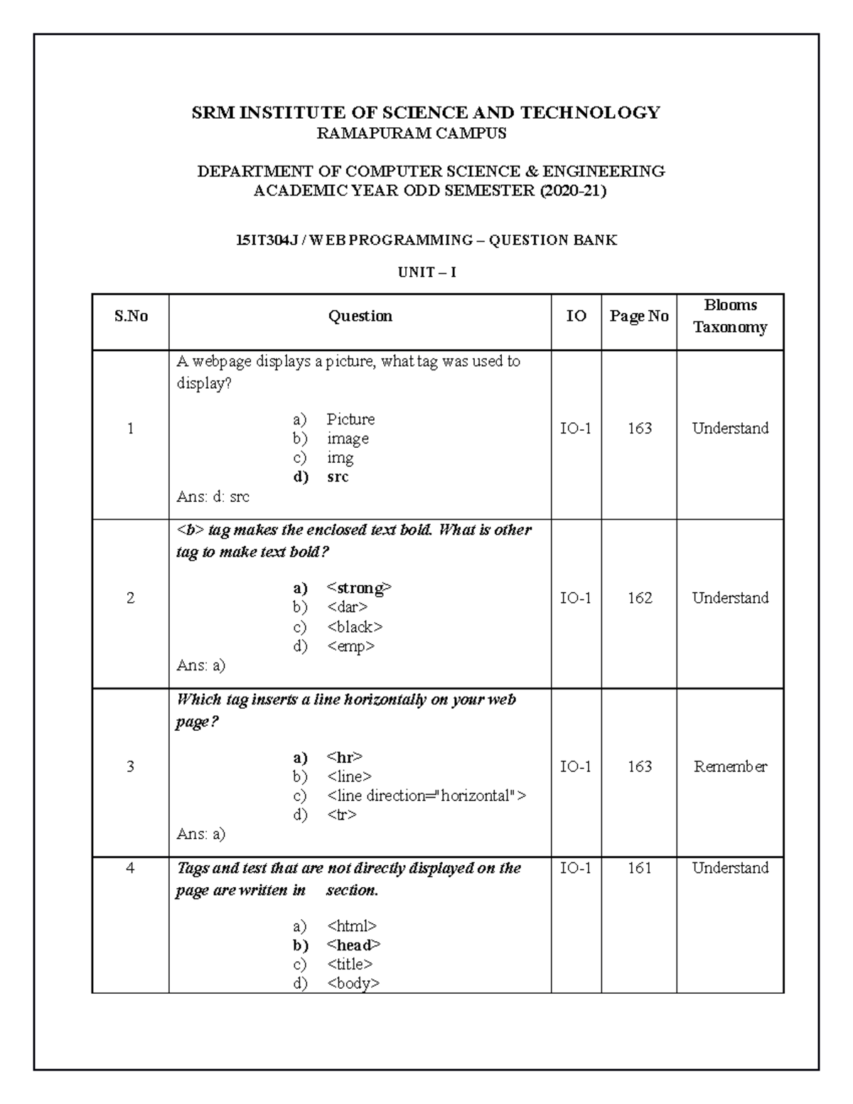WP Overall Question Bank - SRM INSTITUTE OF SCIENCE AND TECHNOLOGY ...