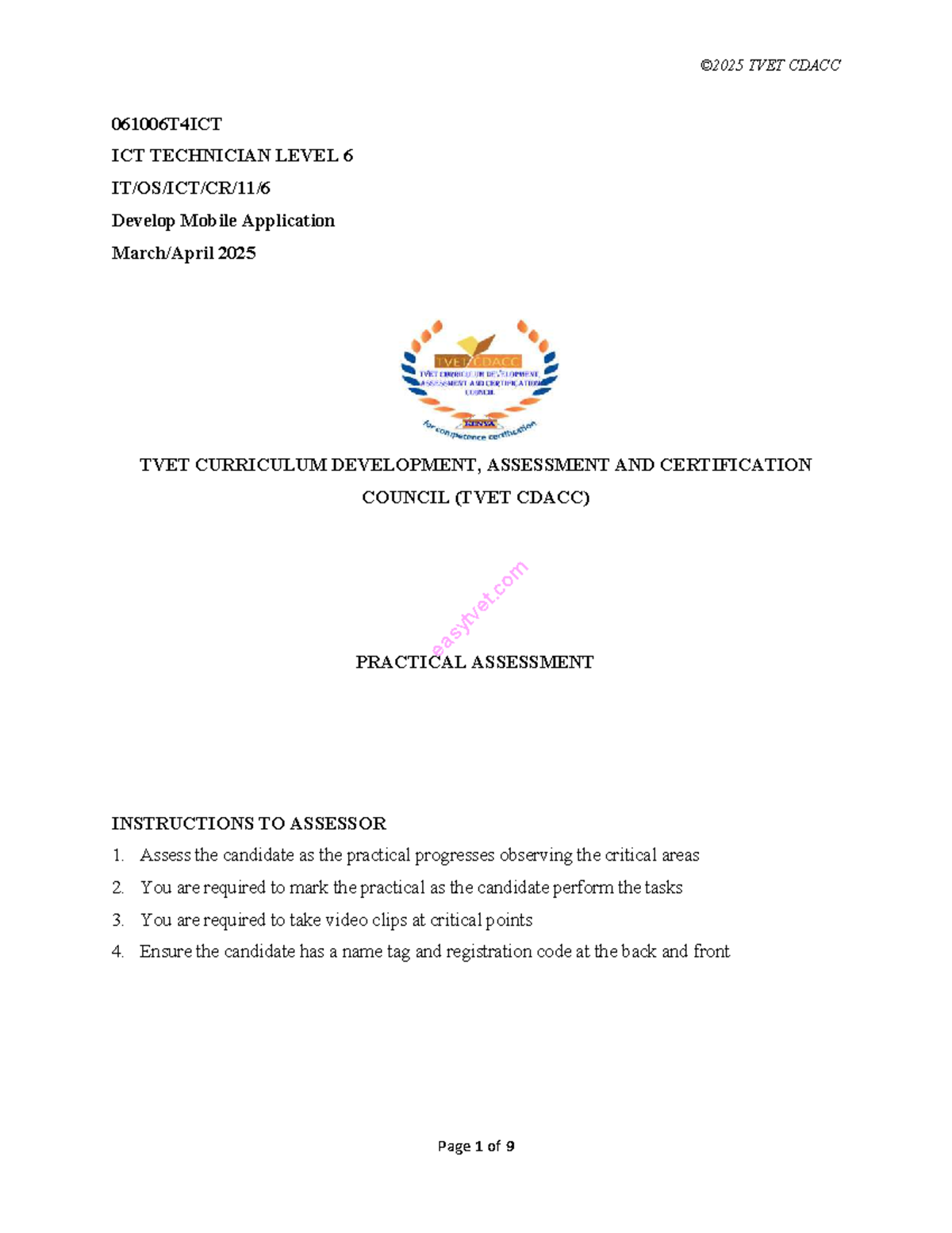 TVET CDACC 061006T4ICT ICT TECHNICIAN LEVEL 6 Mobile App Development ...