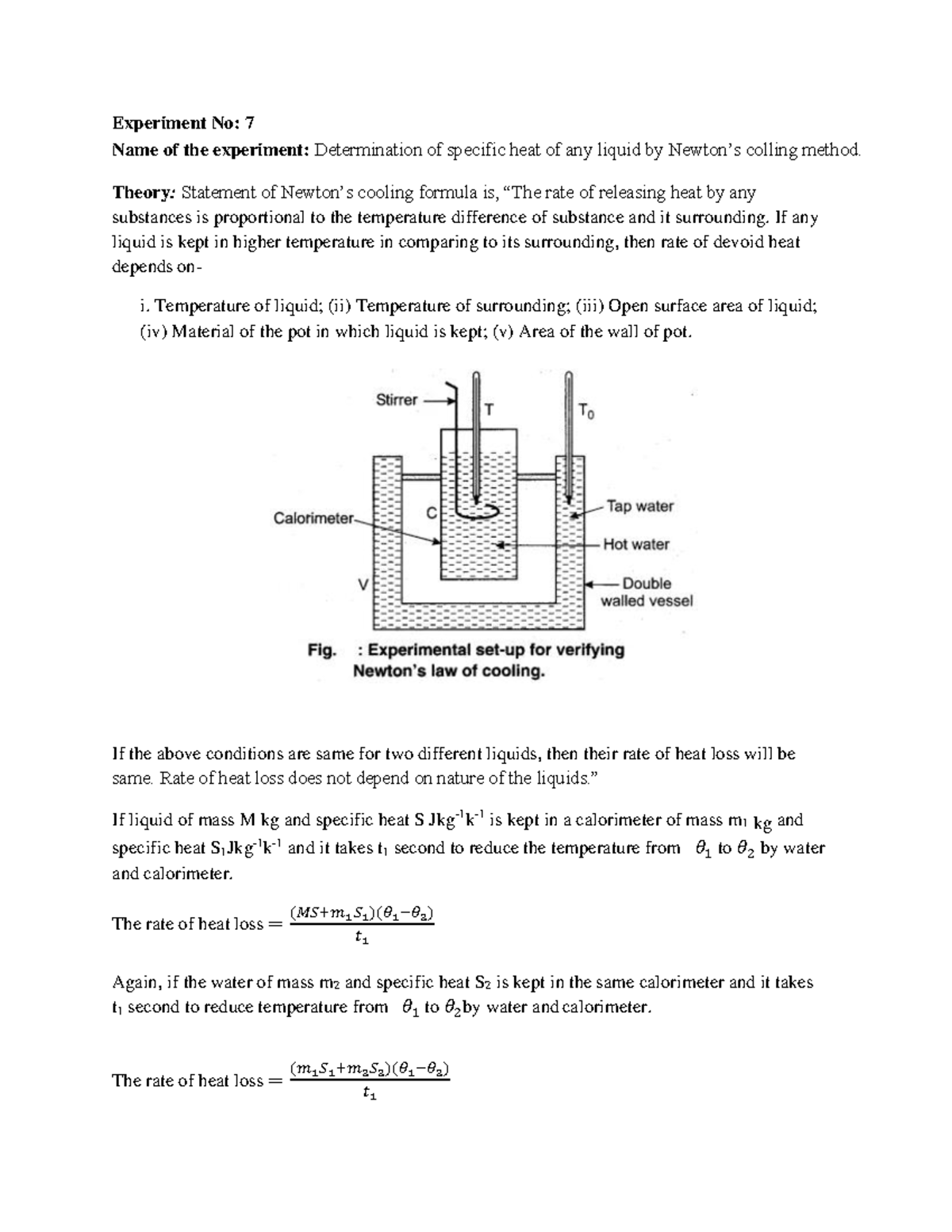 Lab-7: Determining Specific Heat Using Newton's Cooling Method - Studocu
