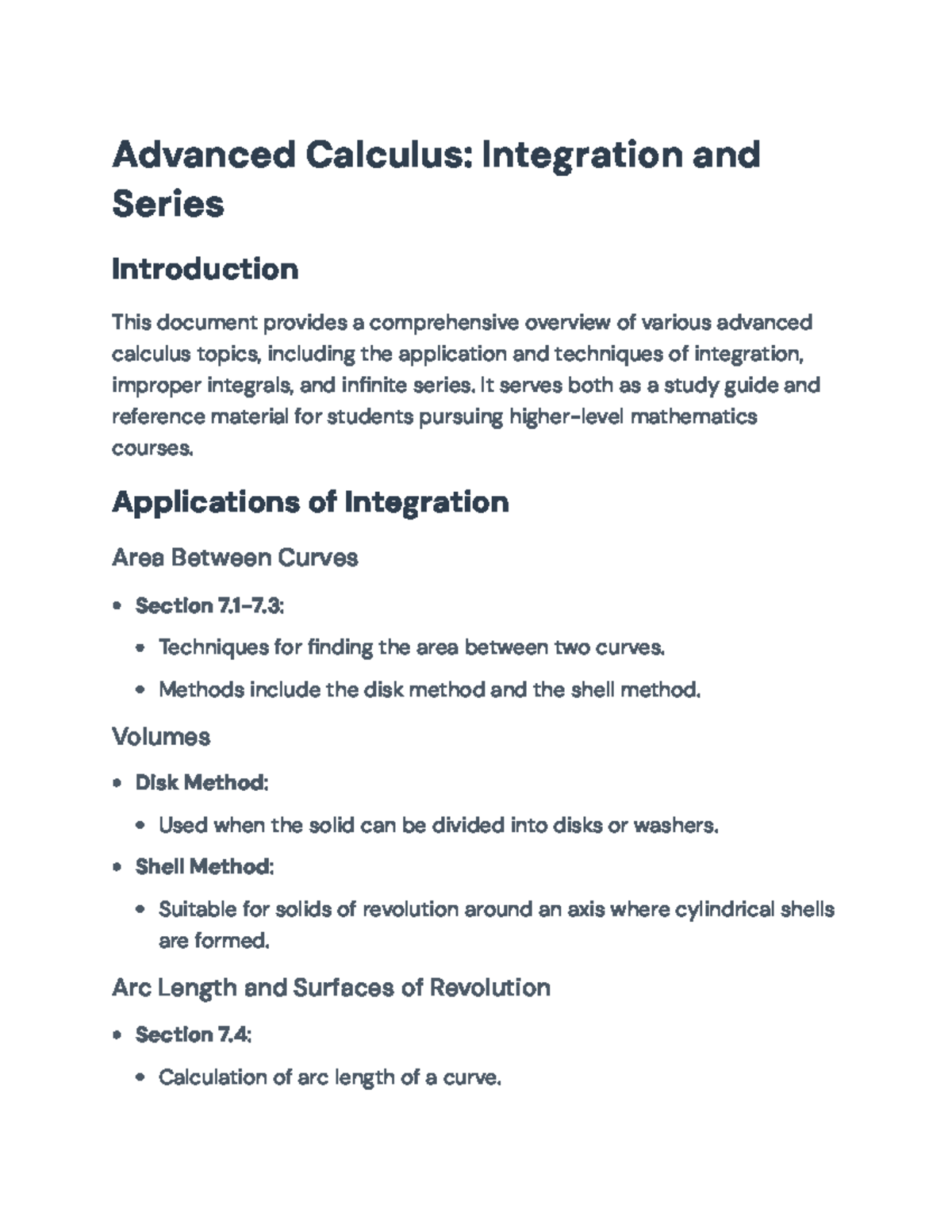 Advanced Calculus Study Guide: Integration, Series & Applications - Studocu