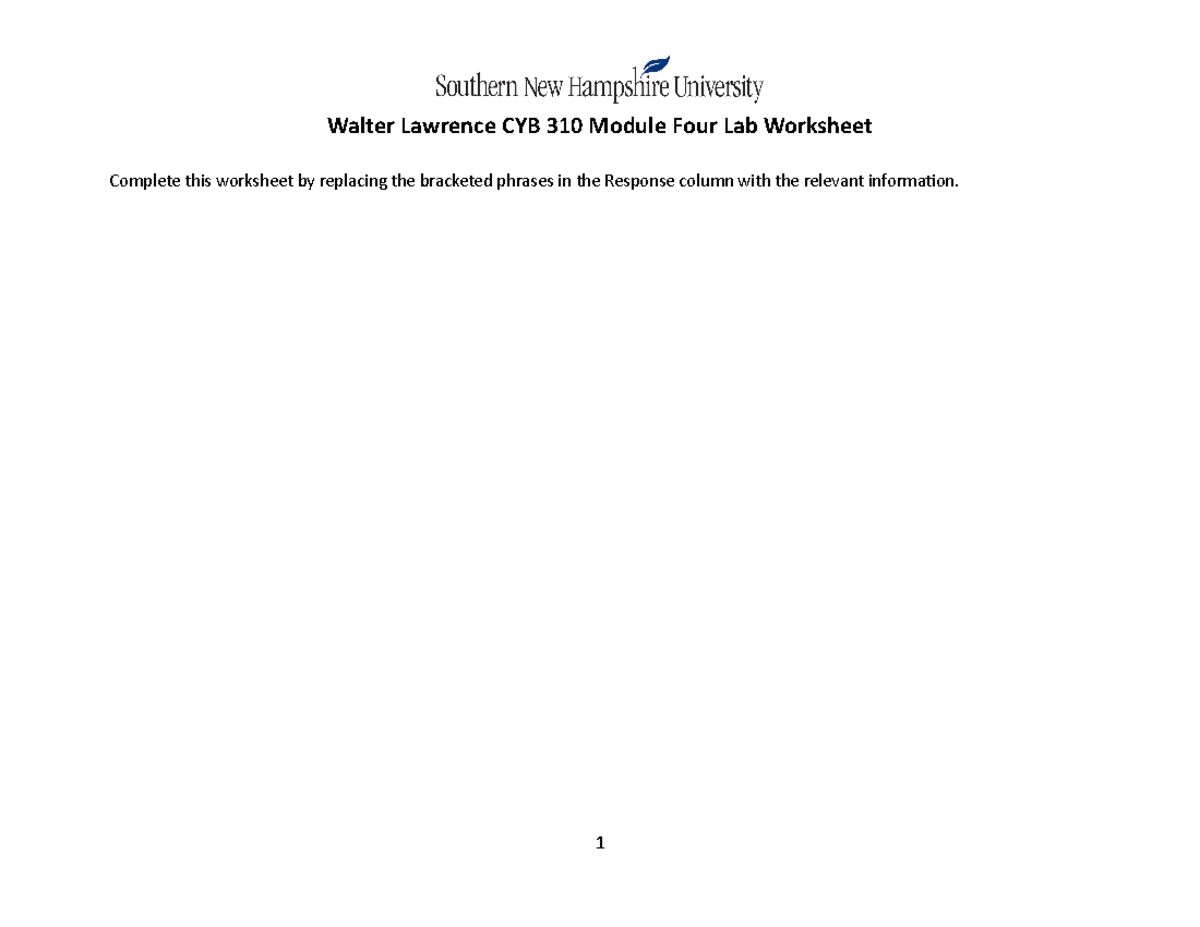 CYB 310 Module 4 Lab Worksheet: Analyzing Intrusion Detection Systems - Studocu