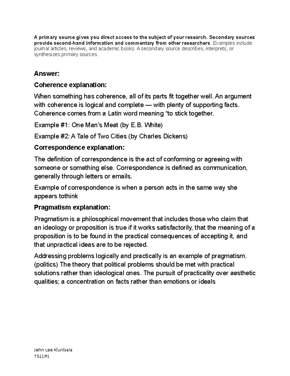 Distinction of primary and secondary sources - A primary source gives ...