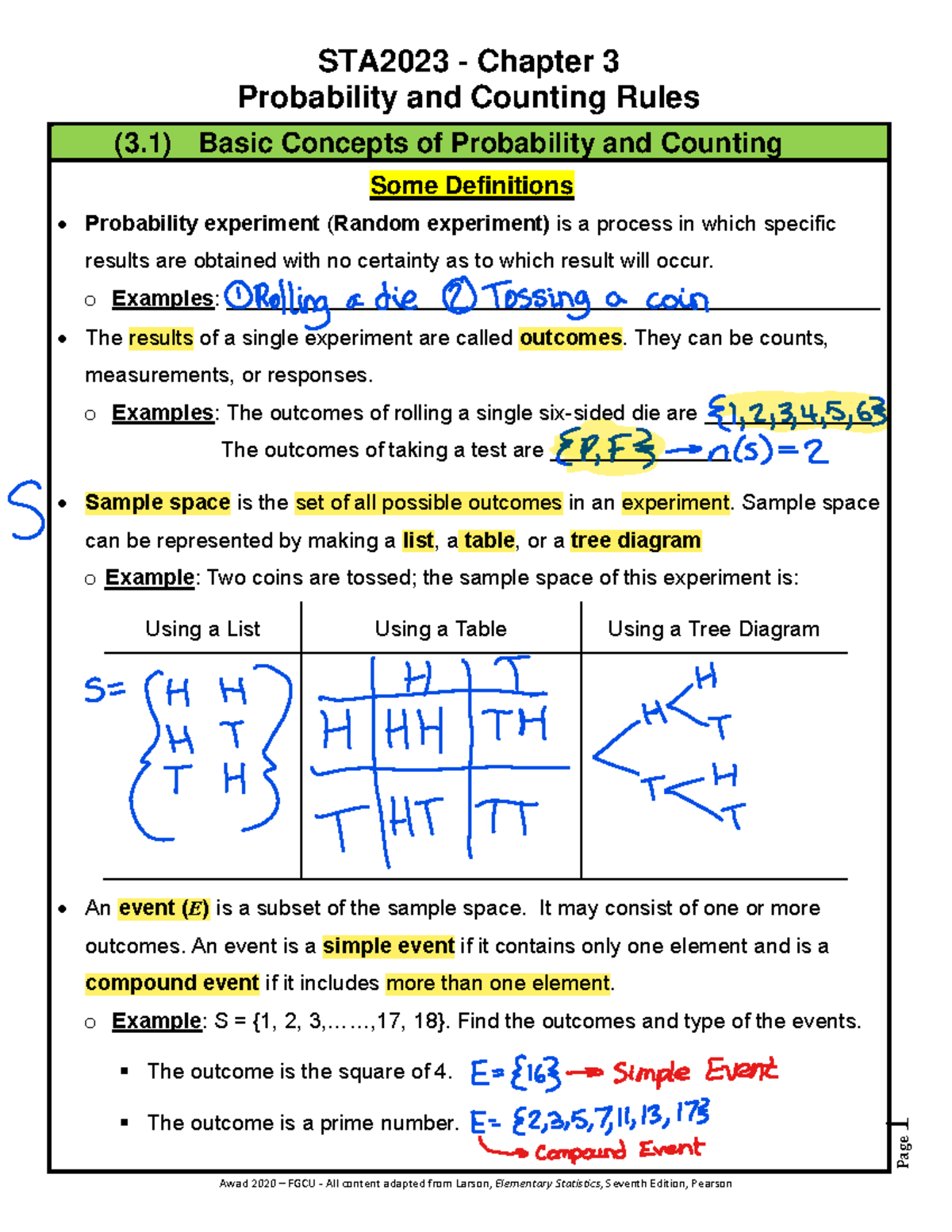 STA2023 Chapter 3 Review: Probability and Counting Rules Notes - Studocu