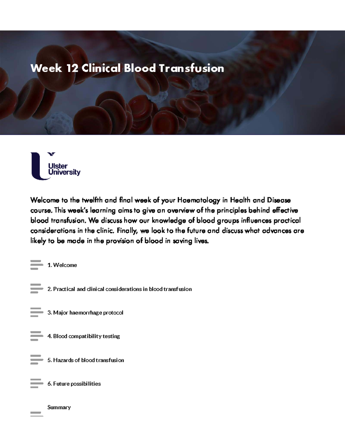 BM4 HHD Week 12 - Clinical Blood Transfusion Overview - Studocu