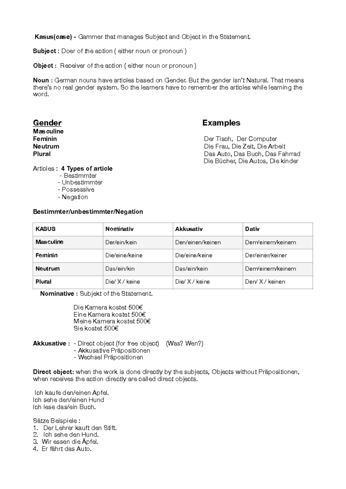 KASUS - German Cases and Prepositions Explained - Studocu