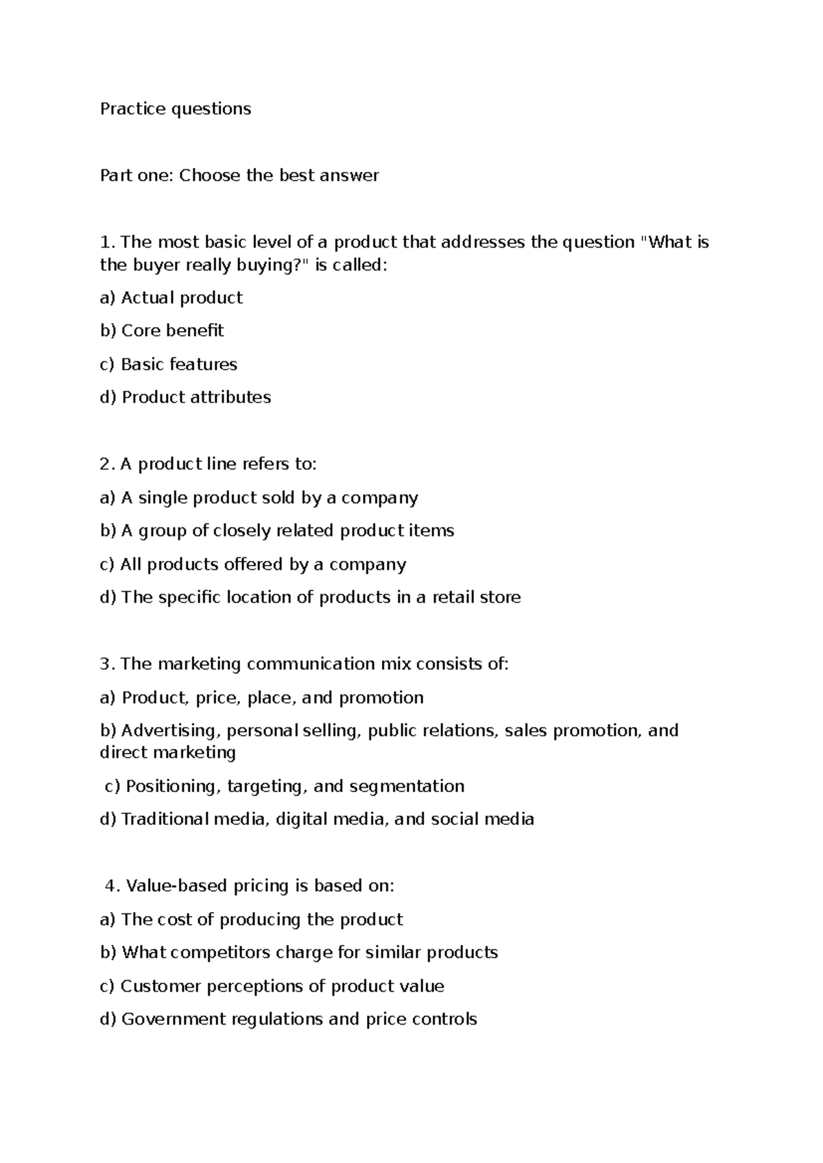 2BMG201 Practice Questions: Marketing Concepts & Strategies - Studocu