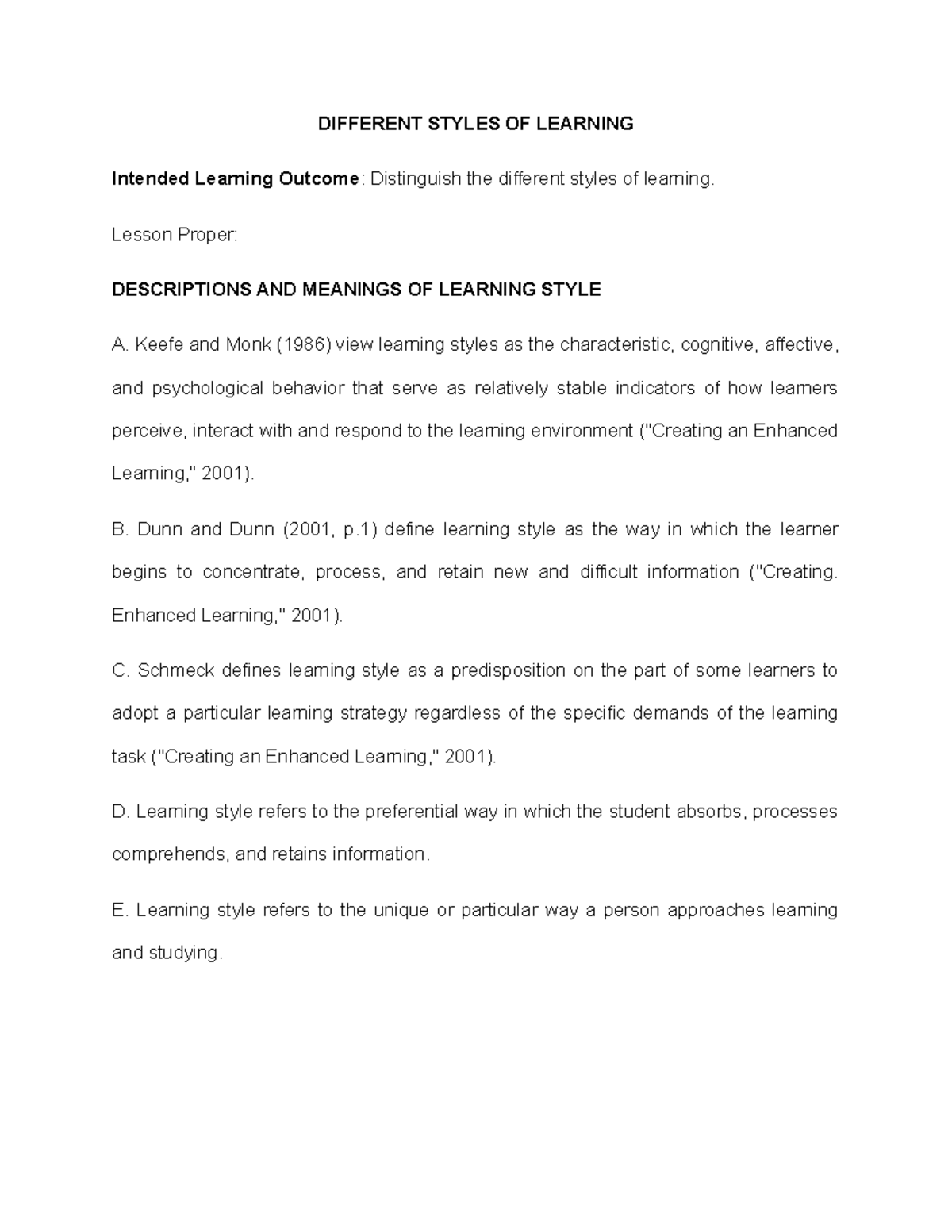 Different Learning Styles: Key Concepts and Models for Success - Studocu