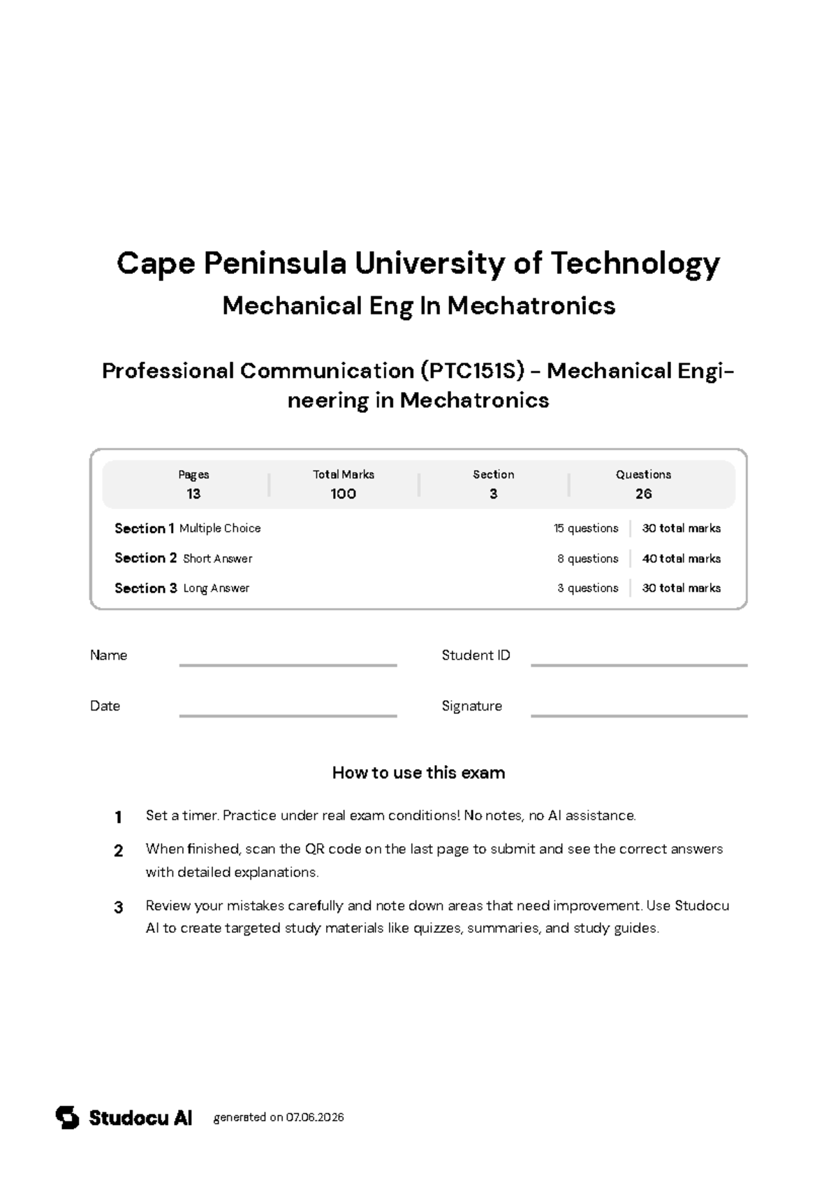 Final Exam - Professional Communication (PTC151S) - Studocu
