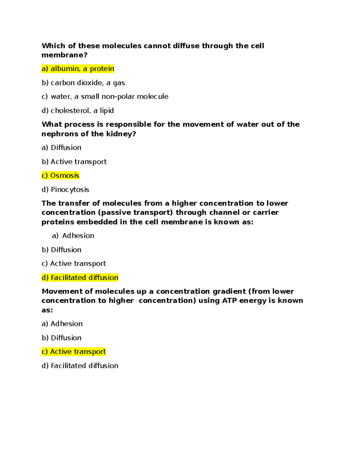 Biology Quiz (BIO101) on Cell Membrane Function & Anatomy Concepts ...