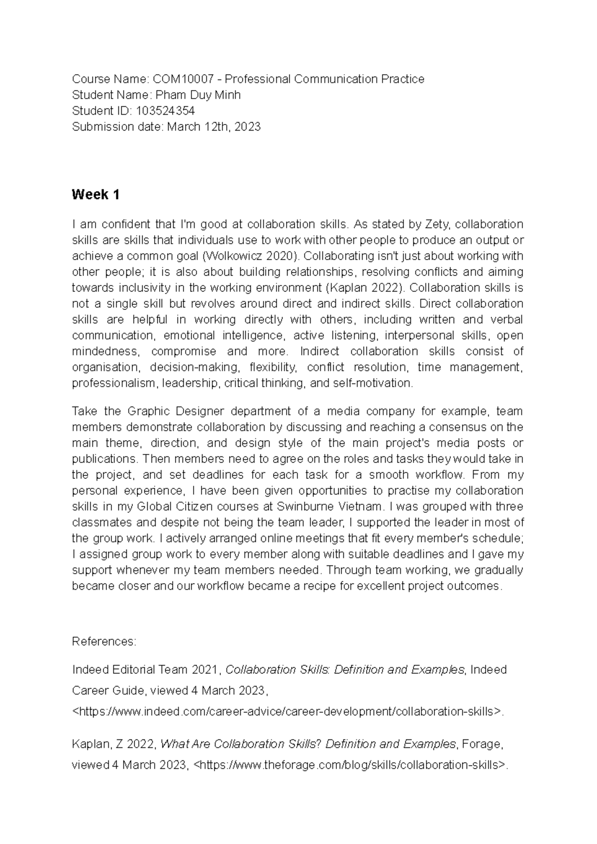 COM10007_Professional Communication Practice_Worksheet Assignment - Studocu