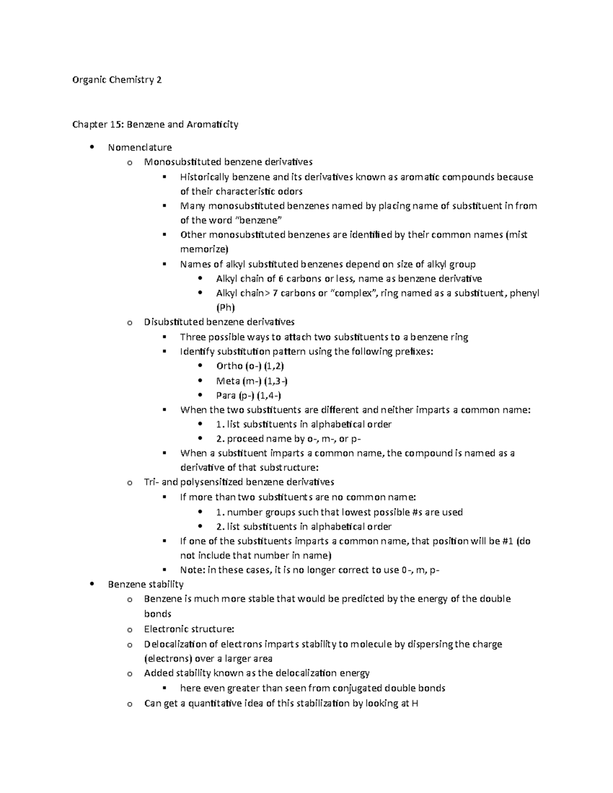Organic Chemistry 2 - Chapter 15 Notes: Benzene and Aromaticity ...