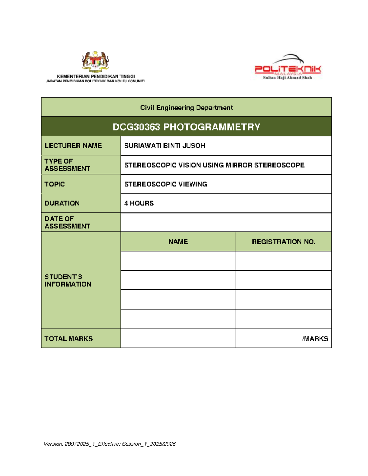 DCG30363 Photogrammetry Practical: Stereoscopic Vision Techniques - Studocu