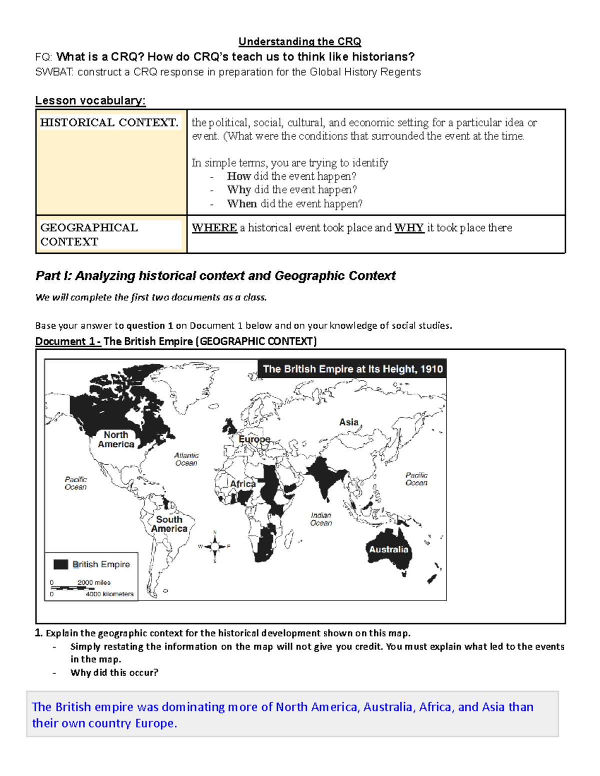 Global History Regents: Understanding CRQs and Historical Context - Studocu