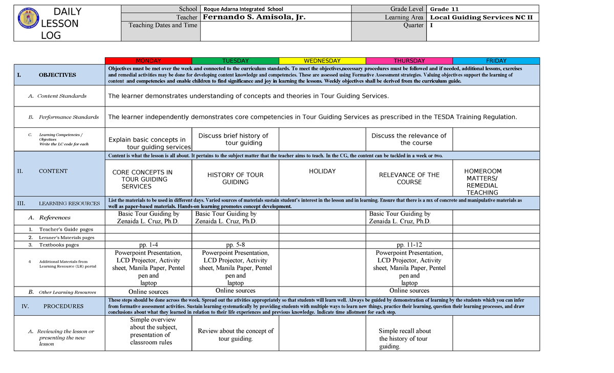 local-guiding-dll - DAILY LESSON LOG School Roque Adarna Integrated ...