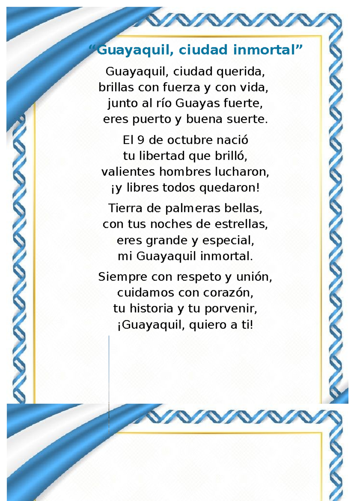 Acróstico y Reflexiones sobre Guayaquil: Valor y Respeto - Studocu