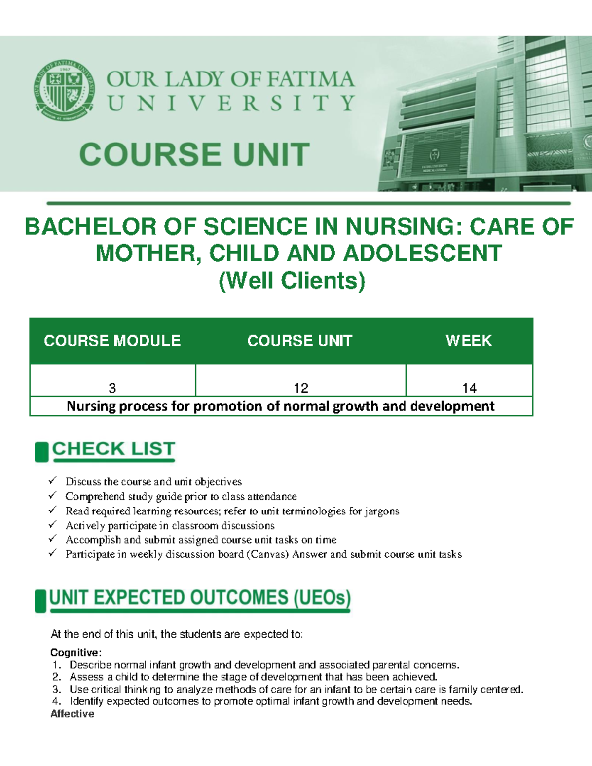 Course UNIT Week 14 - nursing notes - BACHELOR OF SCIENCE IN NURSING ...