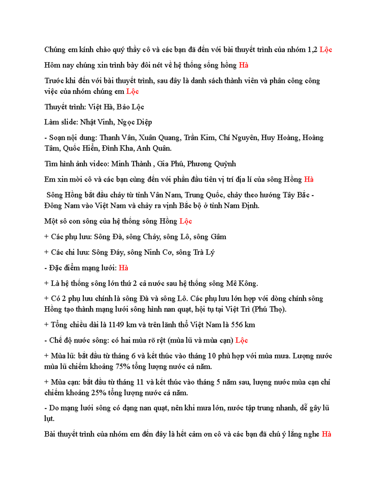 Thuyết Trình Địa Lí Về Hệ Thống Sông Hồng - Nhóm 1,2 - Studocu