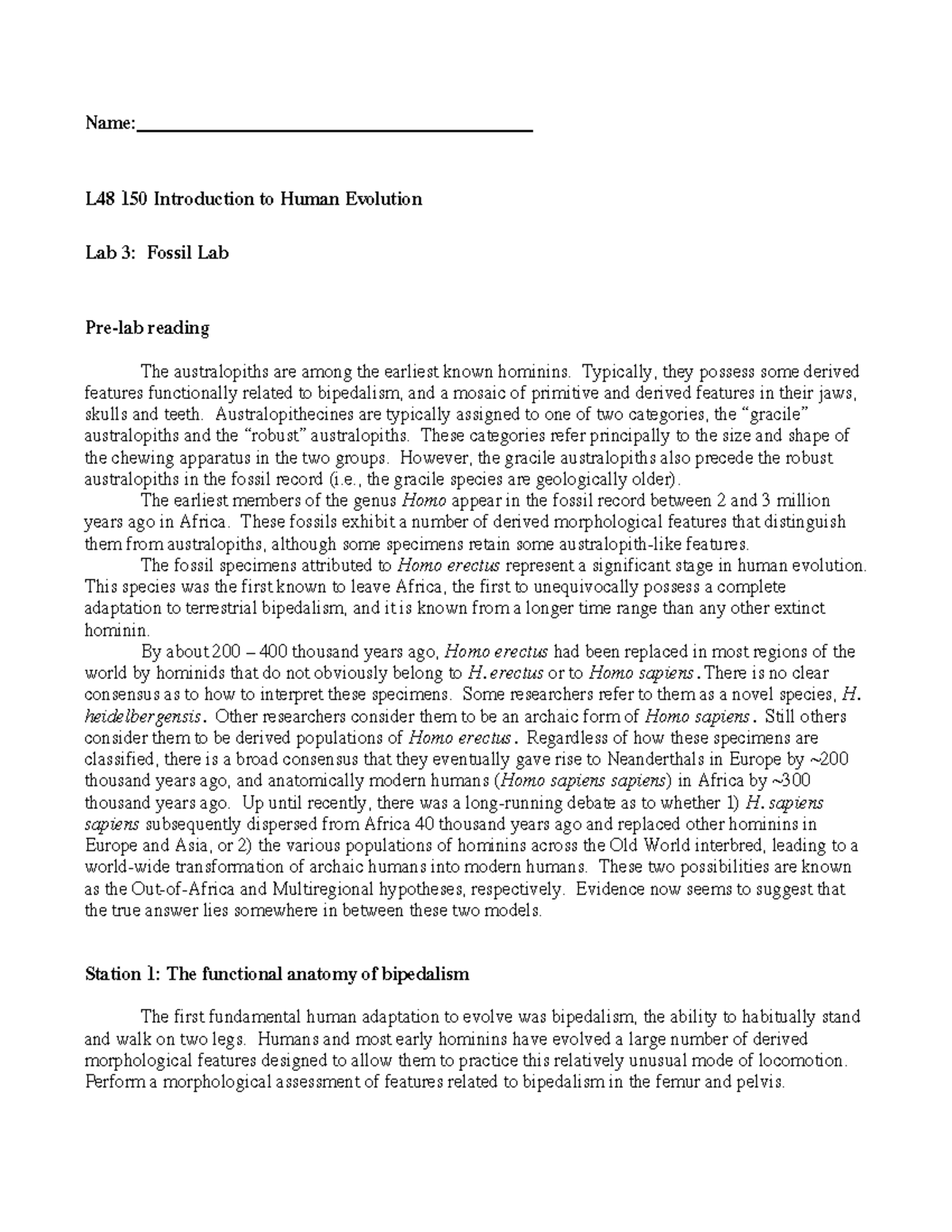 L48 150 Final Exam: Fossil Lab Lecture Notes on Human Evolution - Studocu
