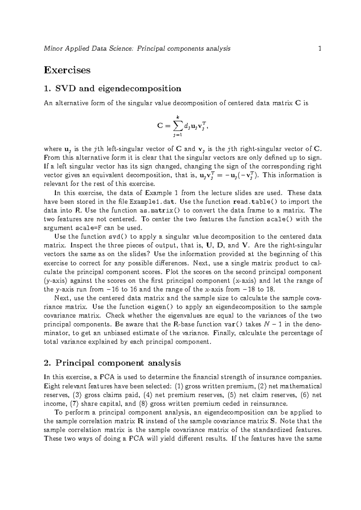 W3 Exercises: PCA & SVD in Minor Applied Data Science - Studeersnel