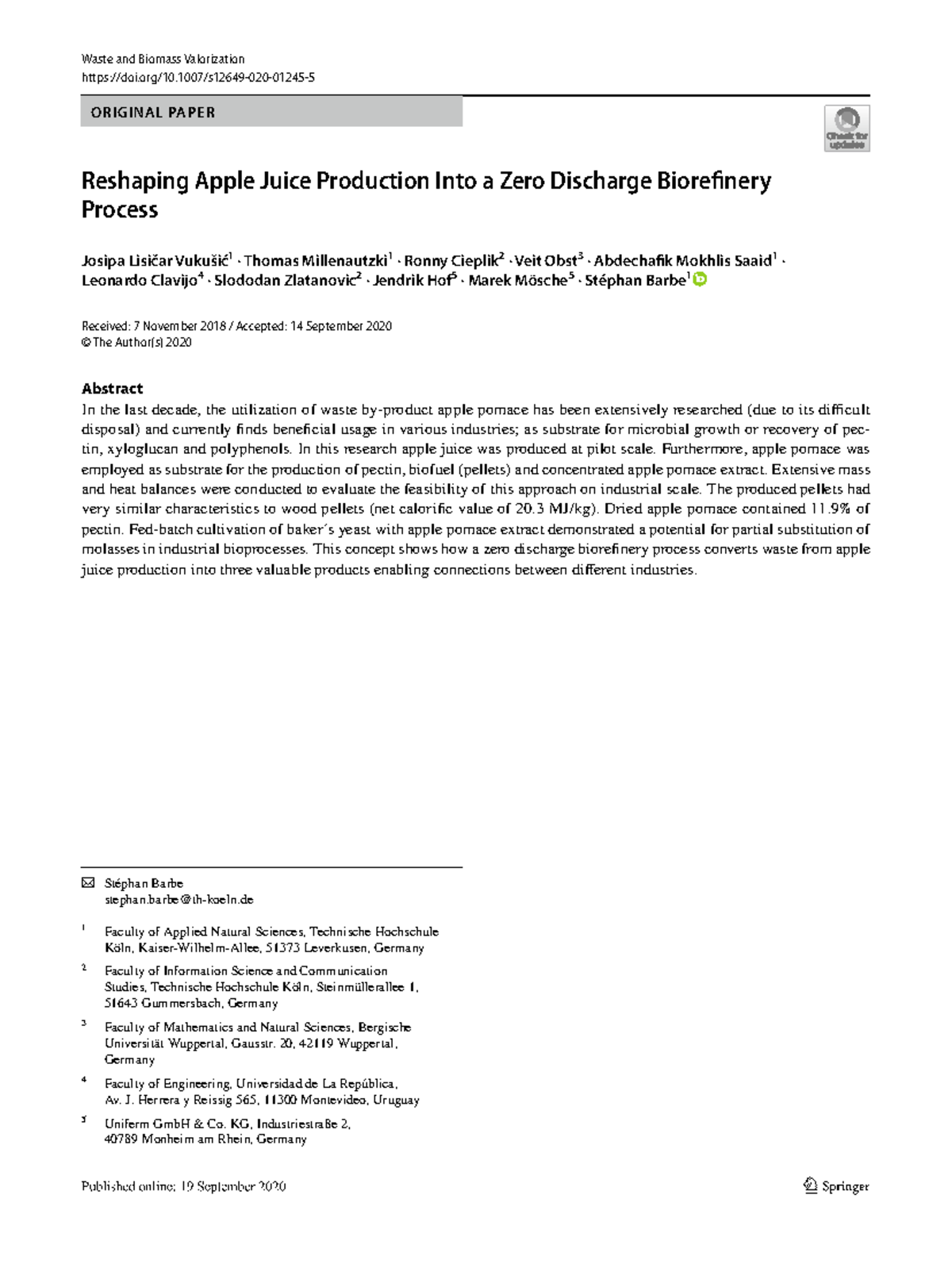 Waste and Biomass Valorization: Zero Discharge Biorefinery for Apple ...