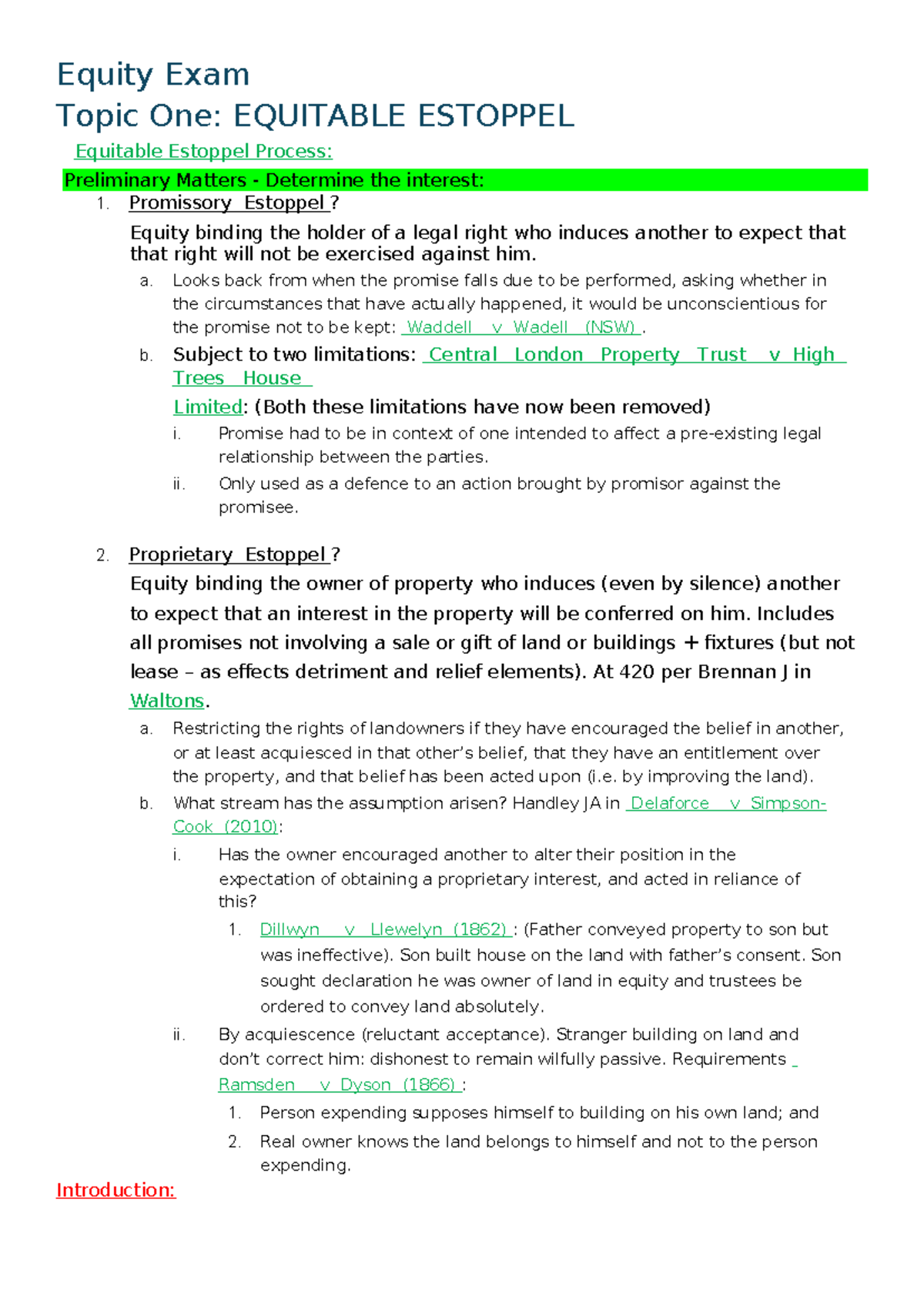 Equity Exam Notes: Understanding Equitable Estoppel and Fiduciary ...