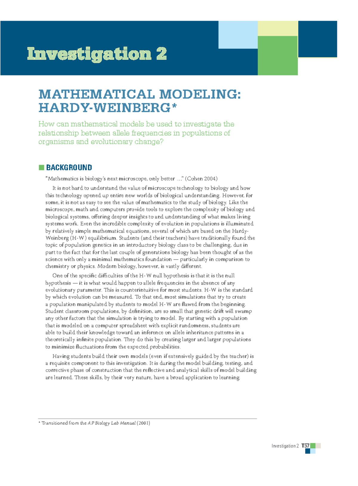 Bio 101 Lab 2: Hardy-Weinberg Mathematical Modeling Investigation - Studocu
