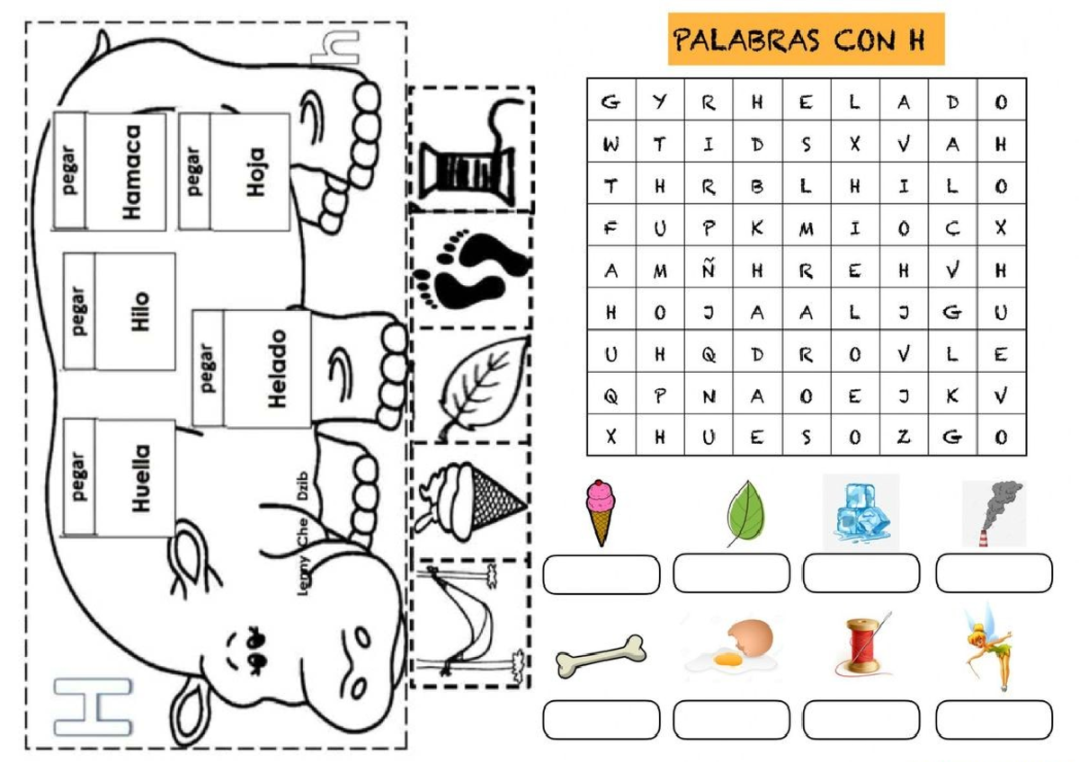 Ficha de la letra h - comunicacion - PALABRAS CON H N Colorea completa ...