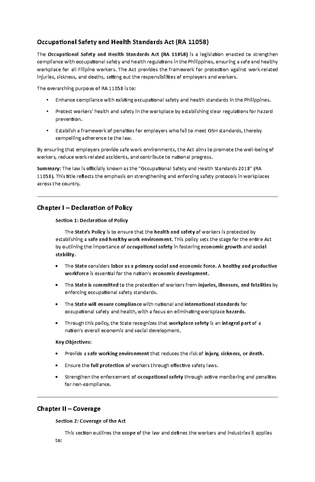 RA 11058: Summary of the Occupational Safety & Health Standards Act ...