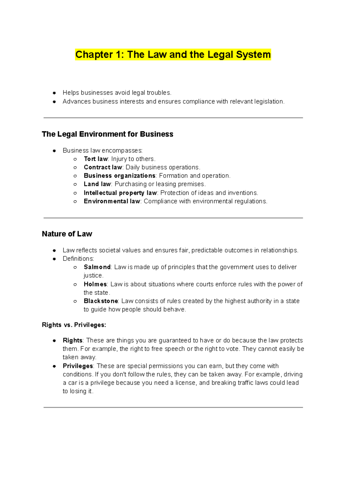 ADMS2610 - Lecture Notes: Understanding Law and the Legal System - Studocu