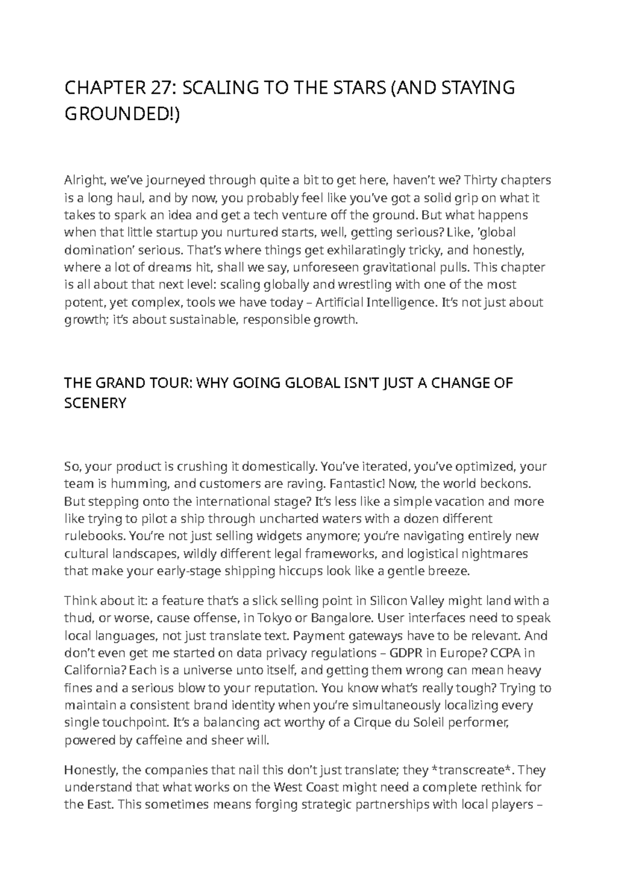 CHAPTER 27: SCALING TO THE STARS & AI IN TECH VENTURES - Studocu