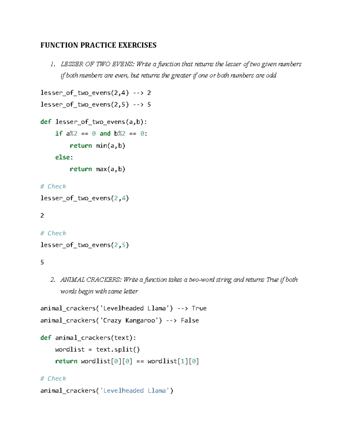 04-Function Practice Exercises - Solutions - FUNCTION PRACTICE ...