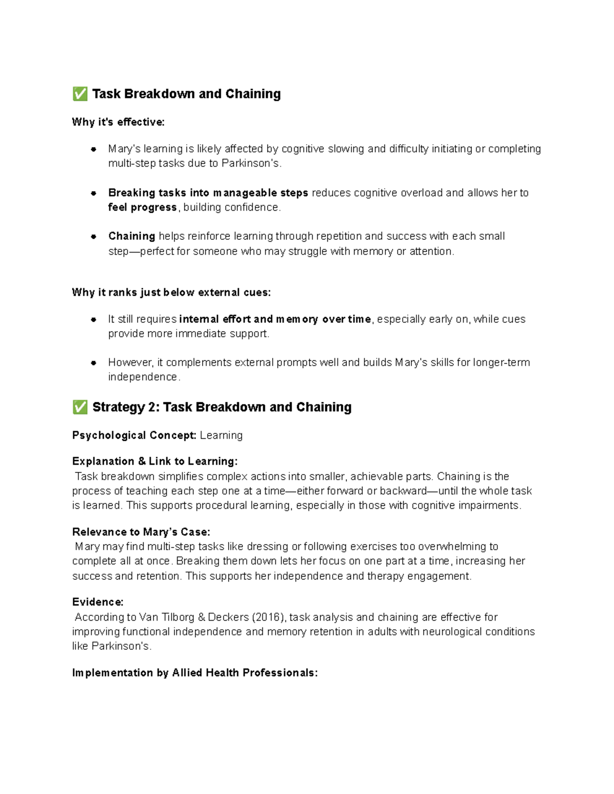 Psych - Assessment 2 Plan: Task Breakdown & Chaining for Learning - Studocu