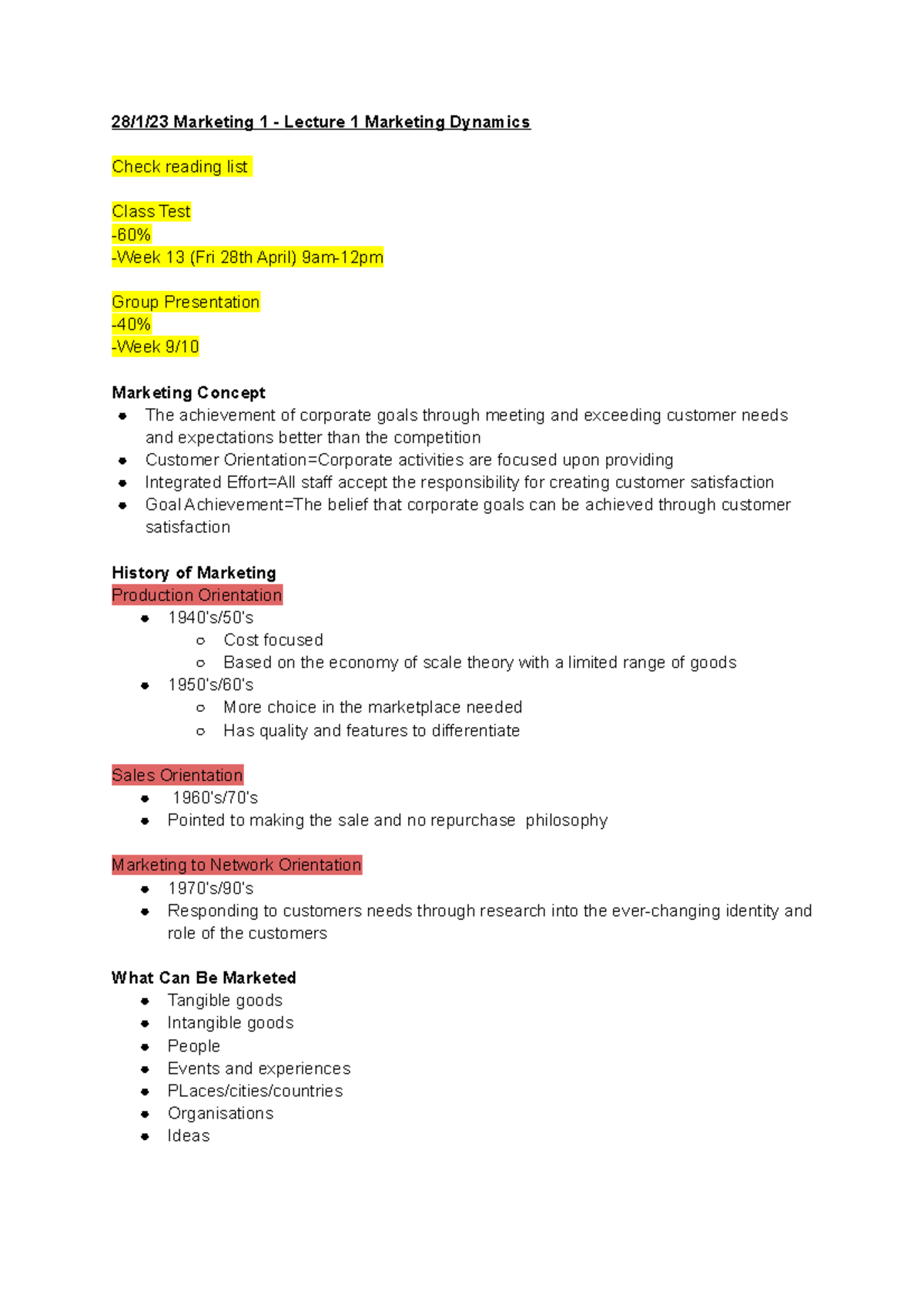Marketing 1 - Lecture 1: Exploring Marketing Dynamics and Concepts ...