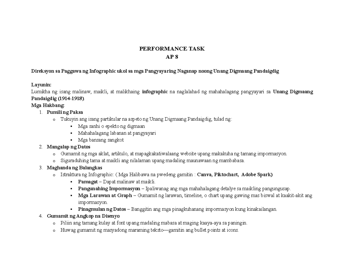 Performance TASK - 4TH Quarter (G8) - PERFORMANCE TASK AP 8 Direksyon ...