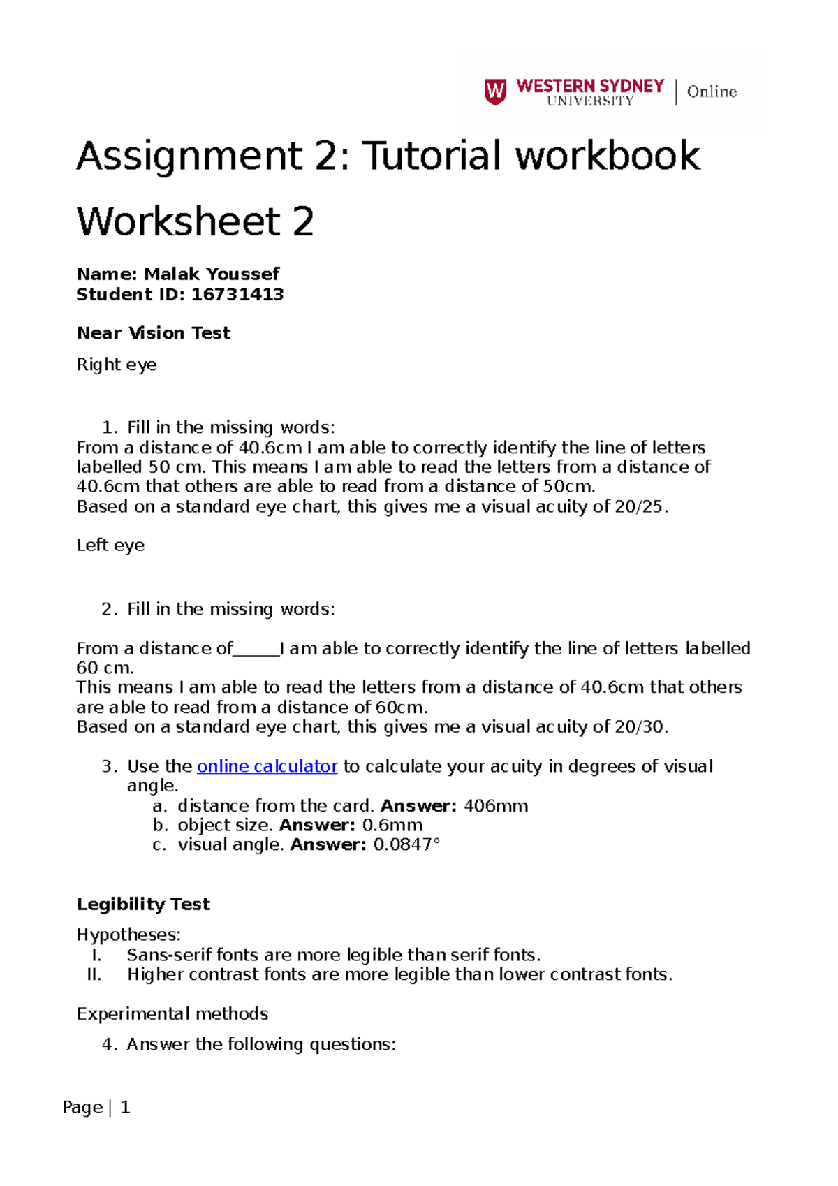 Worksheet 2 mod2 - Assignment 2: Tutorial workbook Worksheet 2 Name ...