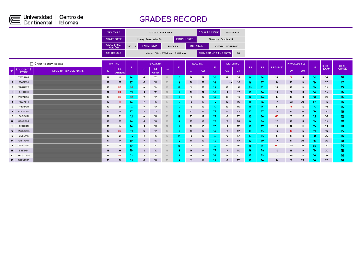 Grades Record for Course 25INI0645N - Academic Period 2025 - Studocu