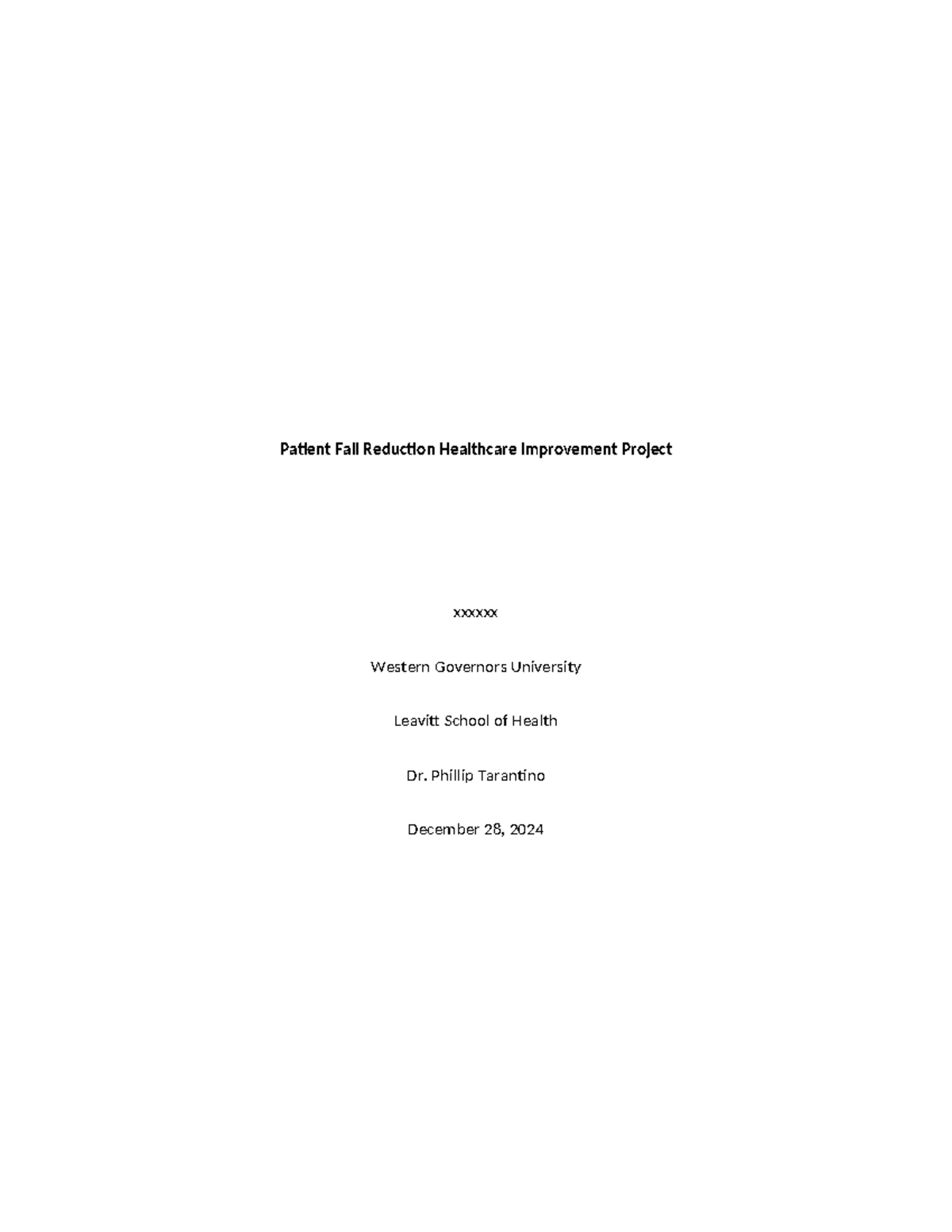 D156: Patient Fall Reduction Improvement Project Analysis and ...