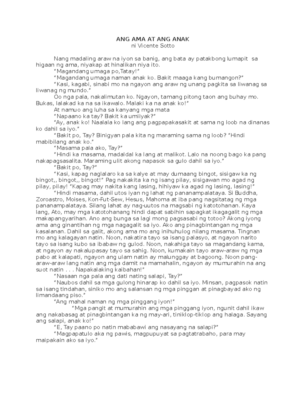 ANG AMA AT ANG ANAK - Maikling Kwento - ANG AMA AT ANG ANAK ni Vicente ...