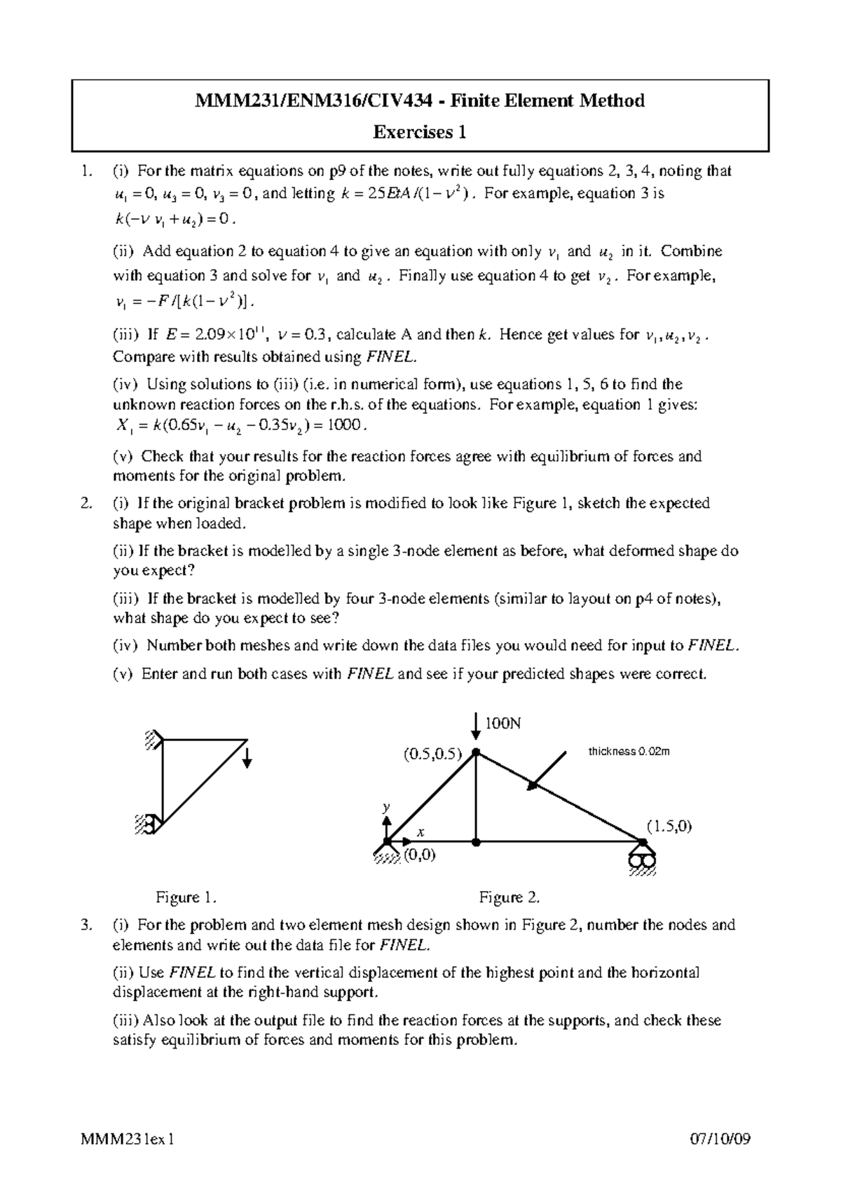 FE Method Exercises 1: Matrix Equations & Mesh Analysis - Studocu