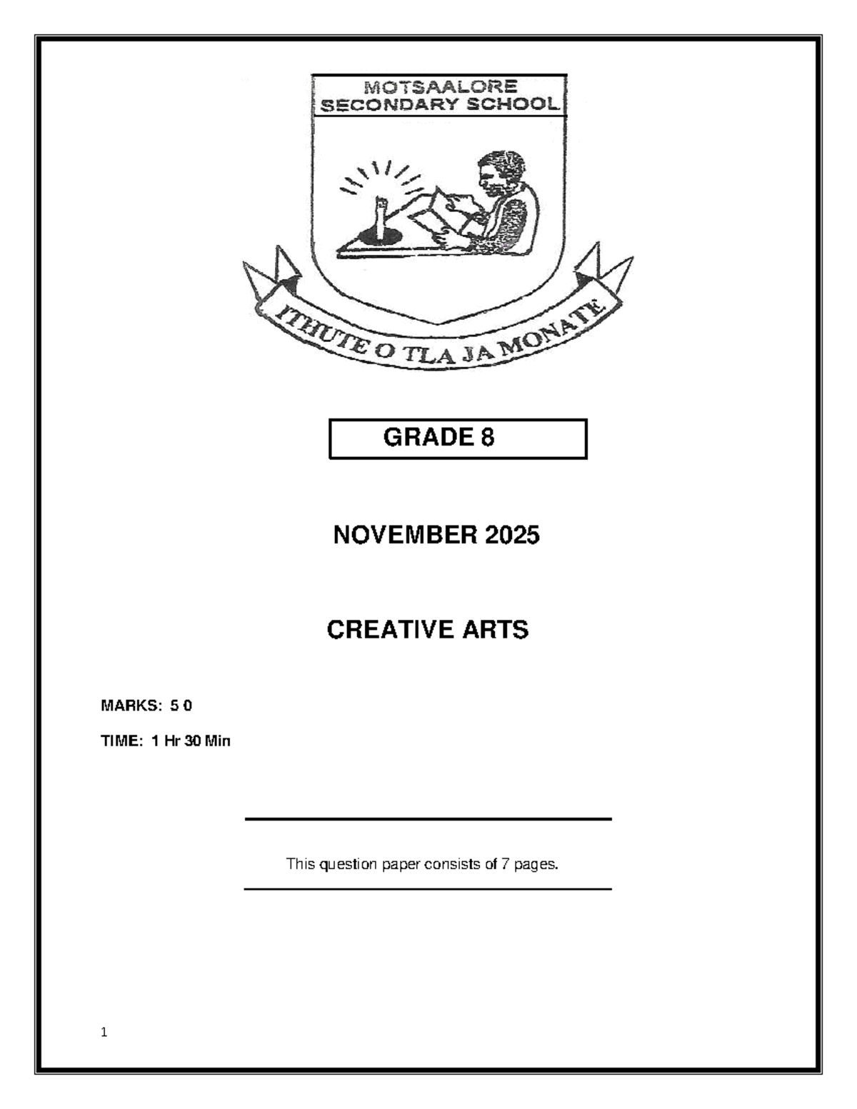 2025 Grade 8 Creative Arts Exam Paper: Dance & Drama - Studocu
