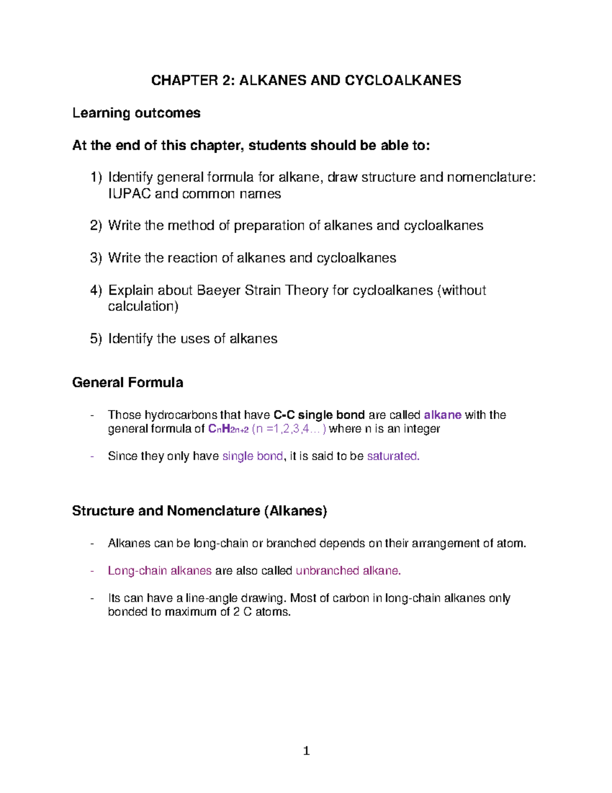 Chapter 2 Alkane & Cycloalkanes 2 - CHAPTER 2: ALKANES AND CYCLOALKANES Learning outcomes At the ...
